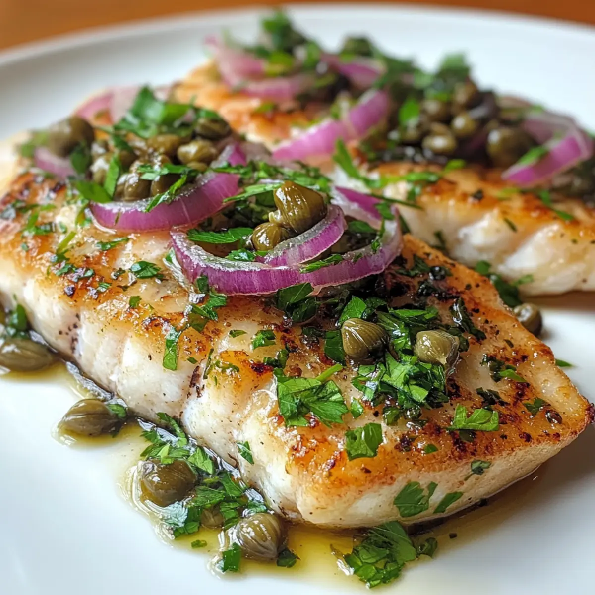 Easy Grilled Fish with Caper and Red Onion Dressing Delight